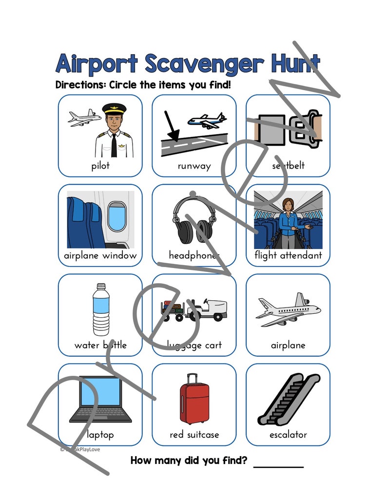 Printable Airport Scavenger Hunt for Kids, Airport Vocabulary ...