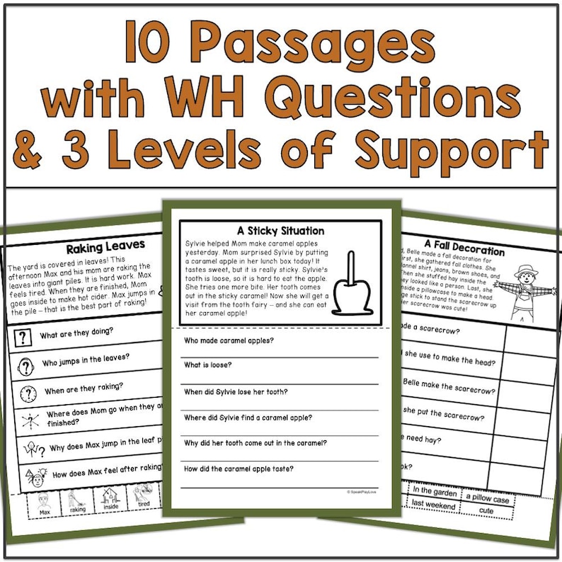 Fall Short Stories With WH Questions Printable; Listening Comprehension ...