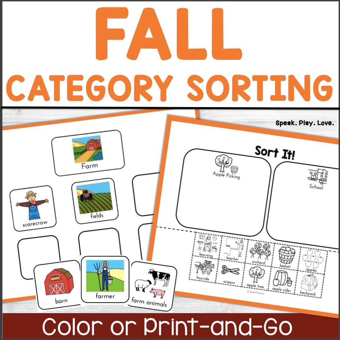 Fall Category Sorting Activity, Printable, Preschool Printables, Speech ...