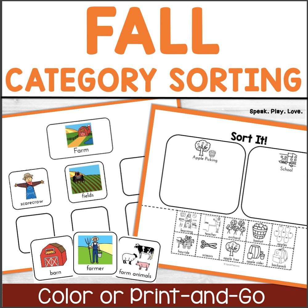 Fall Category Sorting Activity, Printable, Preschool Printables, Speech ...