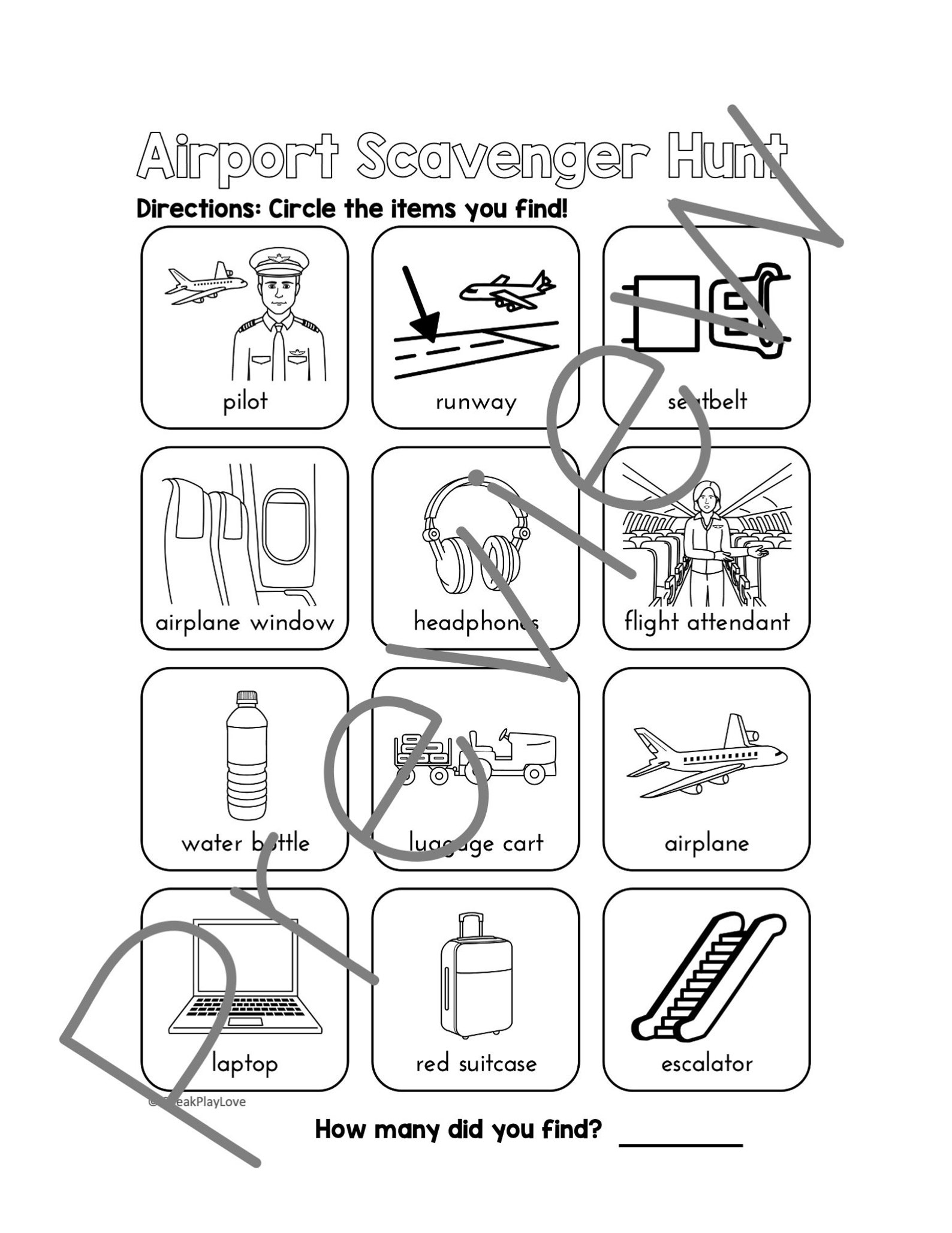 Printable Airport Scavenger Hunt for Kids, Airport Vocabulary ...