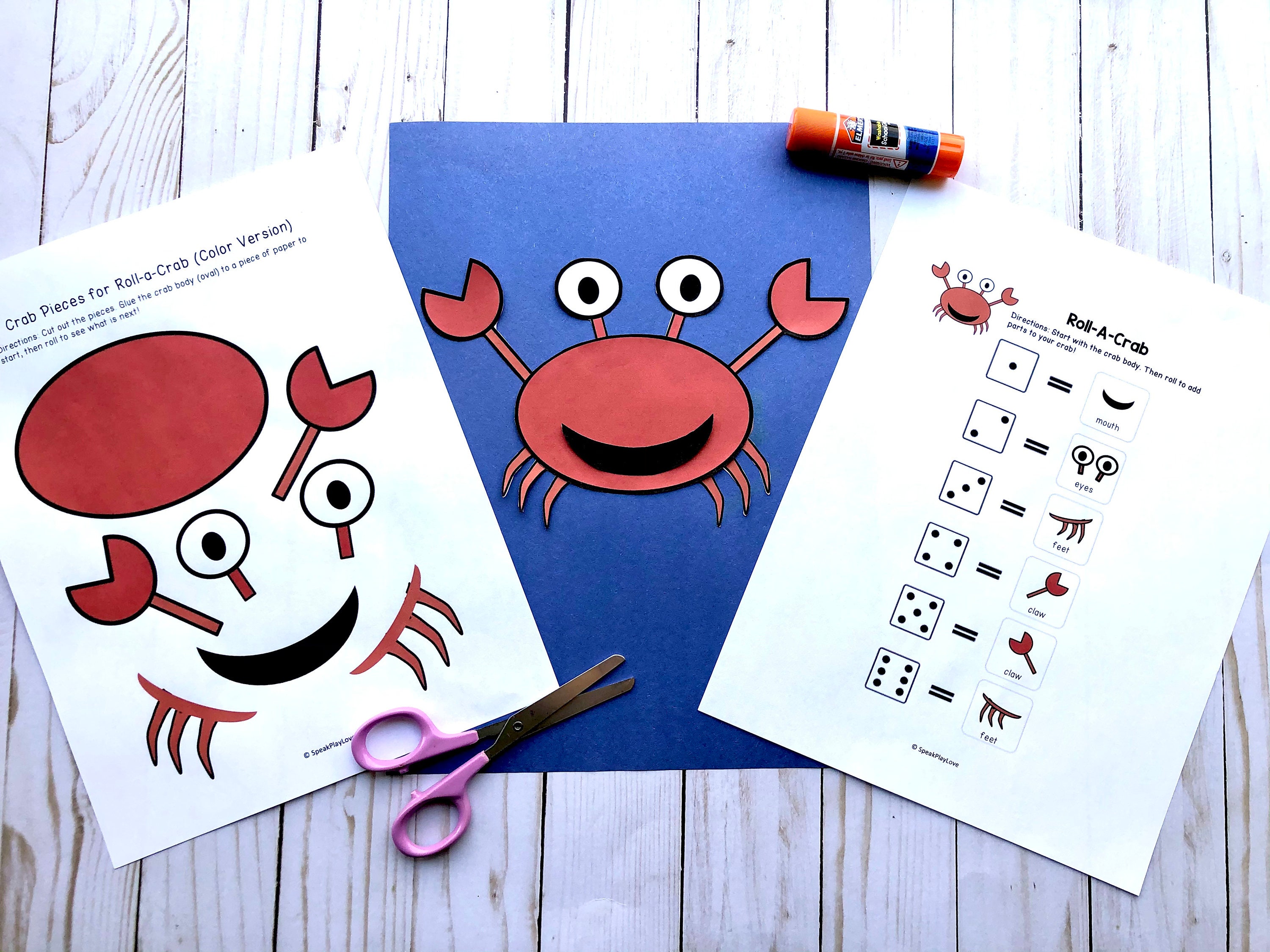 Printable Summer Craft for Kids, Roll-a-crab Game and Craft, Ocean ...