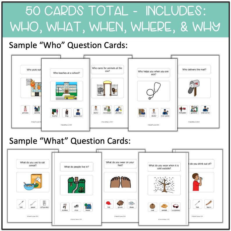 Printable Autism Activity: WH Questions Task Cards, Speech Therapy, ABA ...