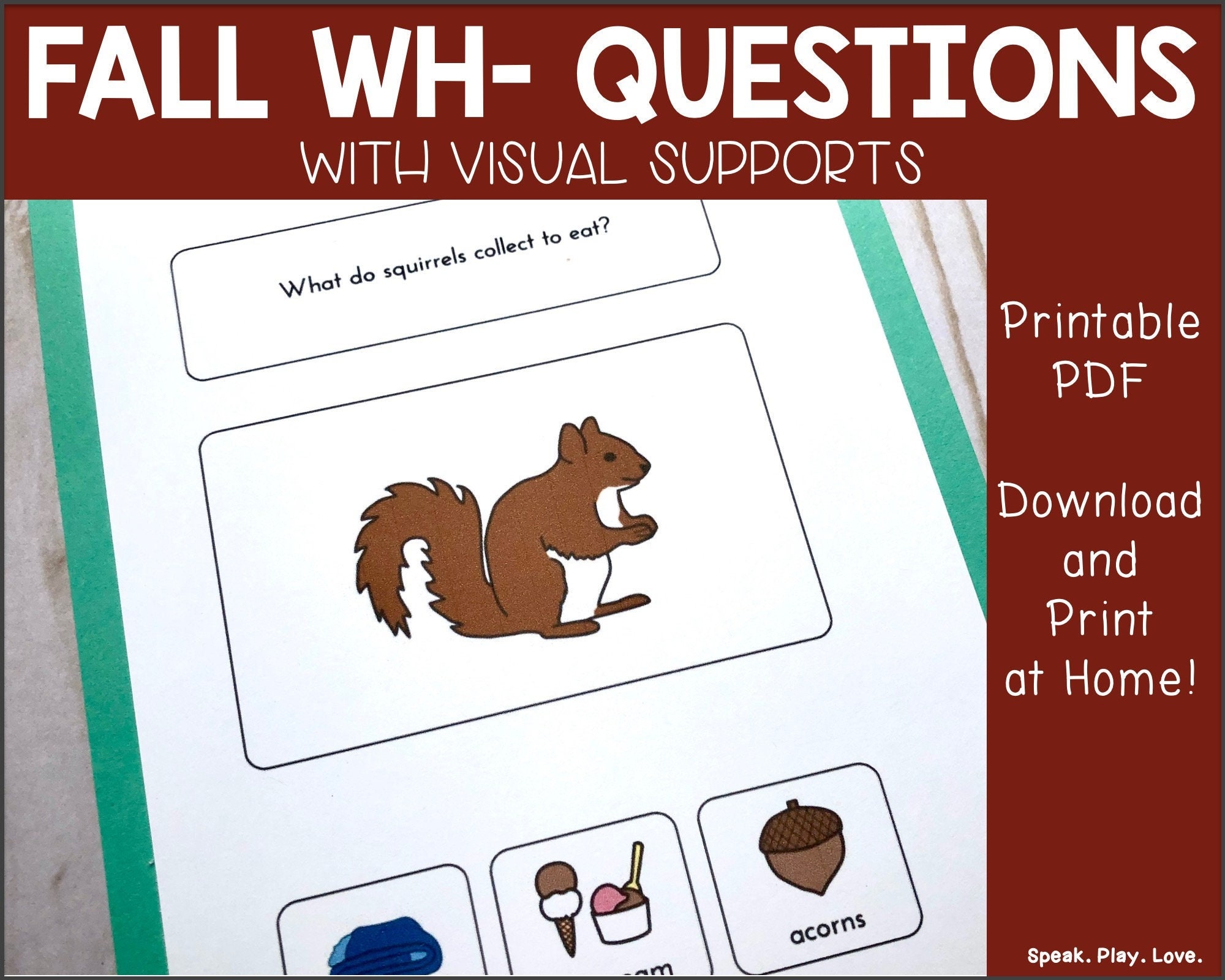 Printable Fall WH Questions Task Cards: Speech Therapy Activity (PDF ...