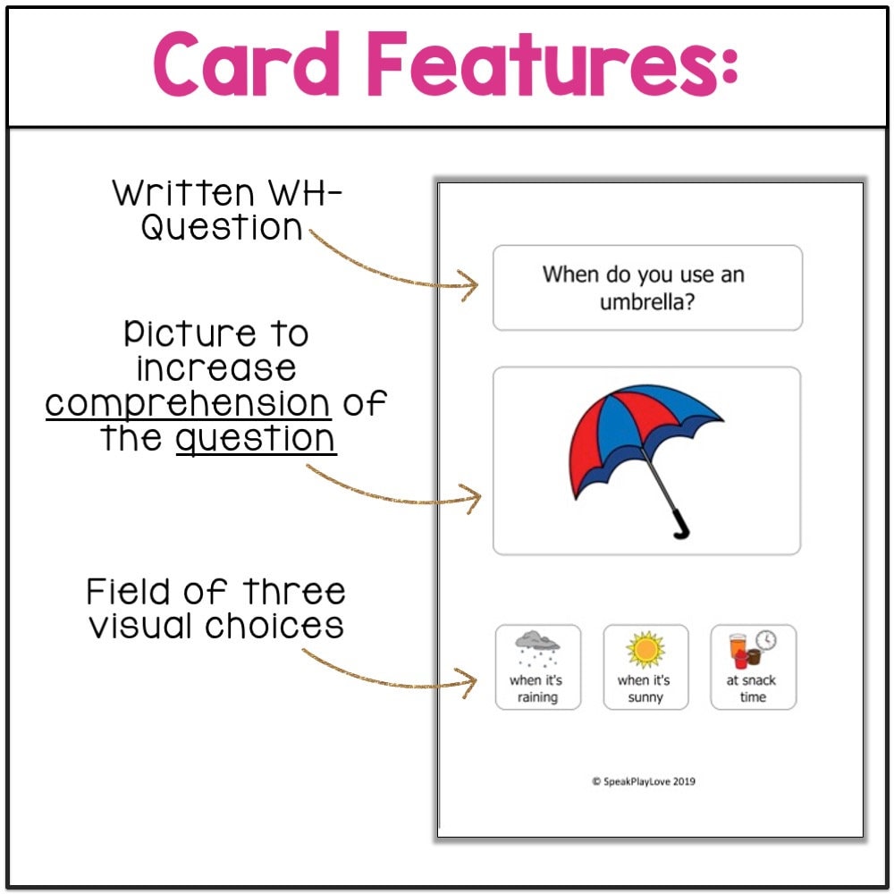 WH Questions Cards Printable, Multiple Choice, Speech Therapy Materials ...