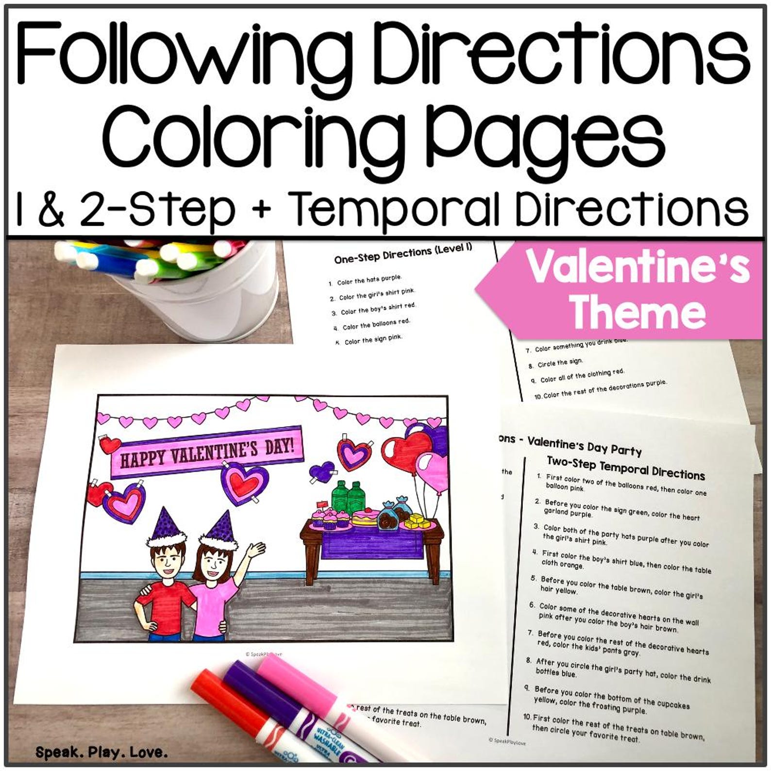 Printable Valentine's Day Following Directions Coloring Pages, Digital ...