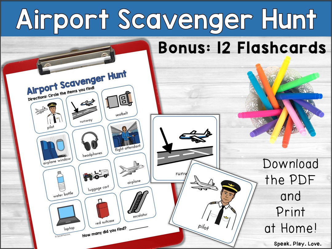 Printable Airport Scavenger Hunt for Kids, Airport Vocabulary ...