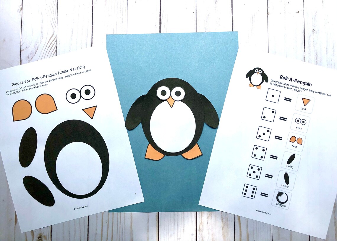 Printable Winter Craft for Kids, Roll-a-penguin Game and Craft, Arctic ...