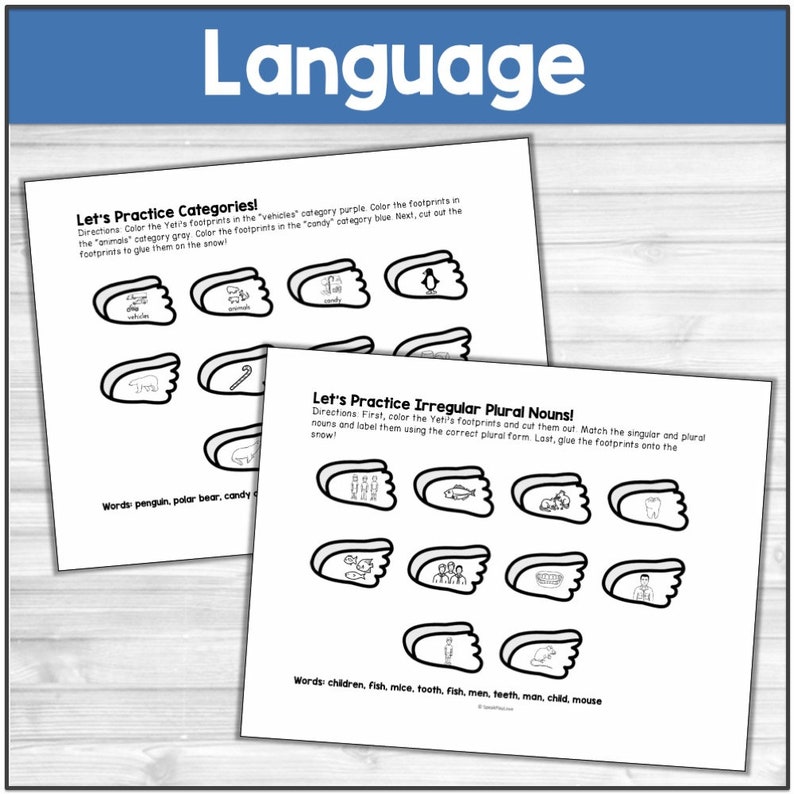Printable Winter Speech Therapy Materials, Articulation Worksheets, Cut ...