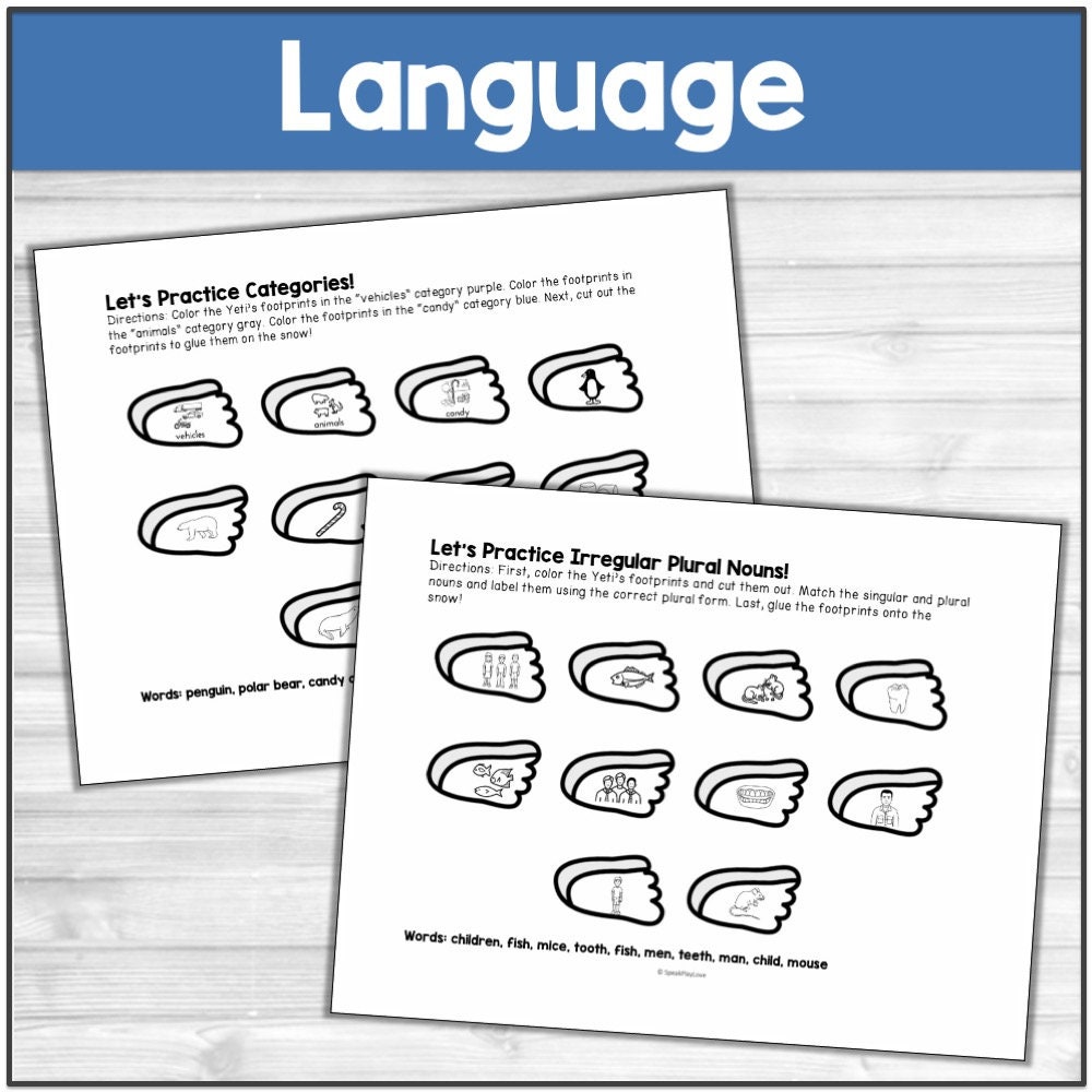 Printable Winter Speech Therapy Materials, Articulation Worksheets, Cut ...