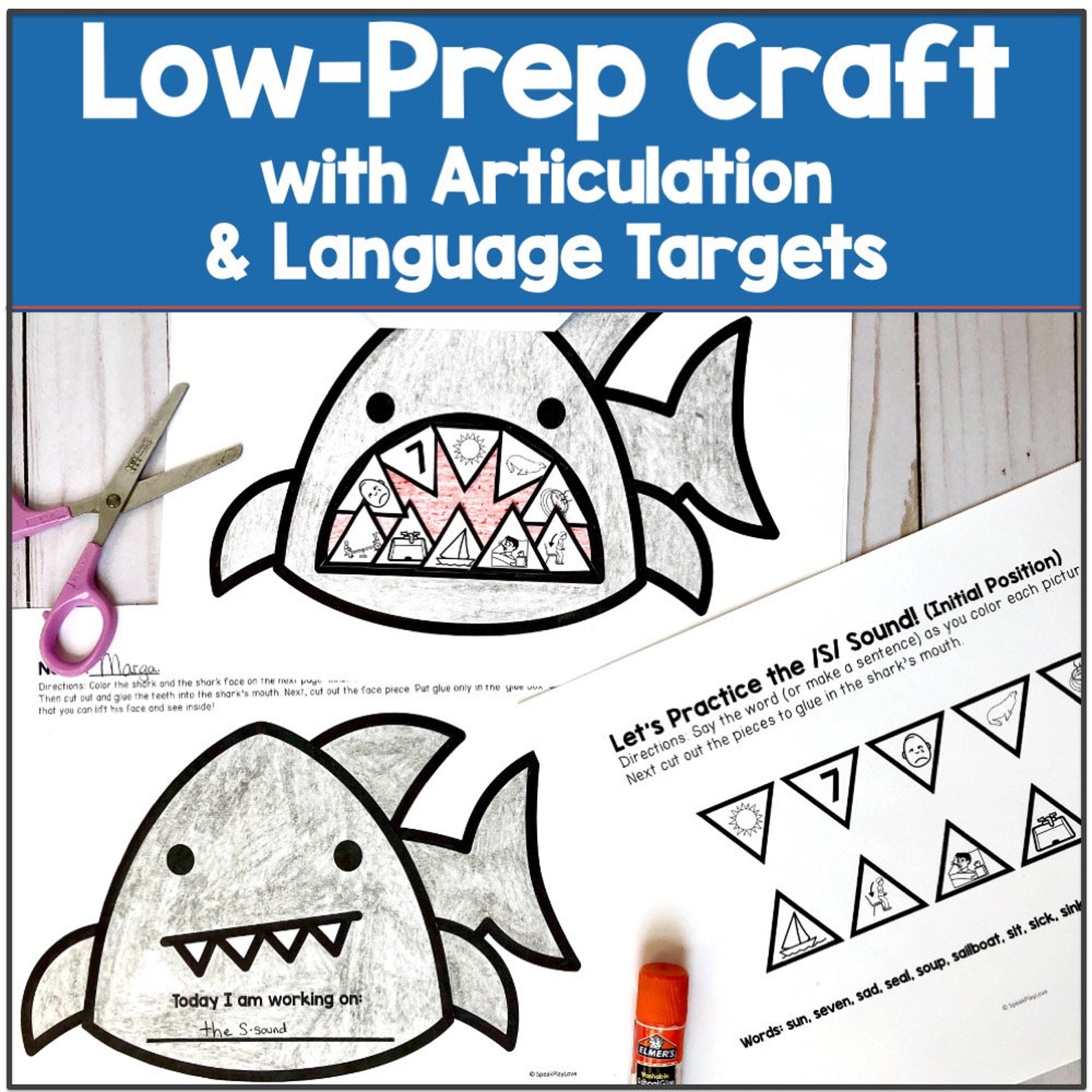 Printable Summer Speech Therapy Shark Craft, Articulation Summer ...