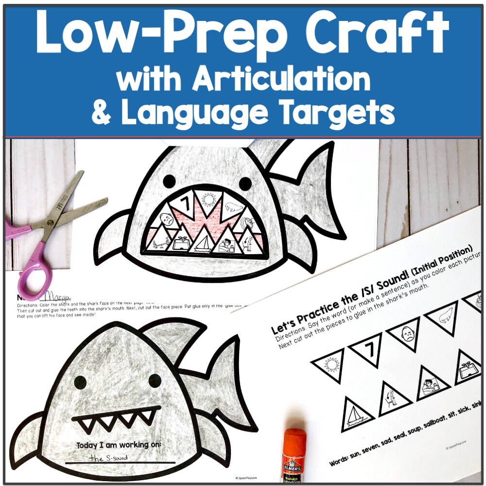 Printable Summer Speech Therapy Shark Craft, Articulation Summer ...