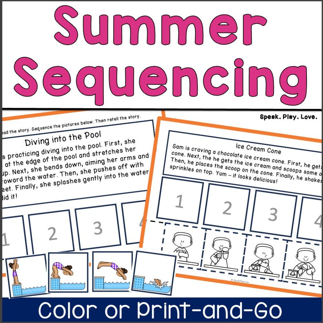Summer Sequencing Cards Digital; Sequencing 4 Events From Text and ...