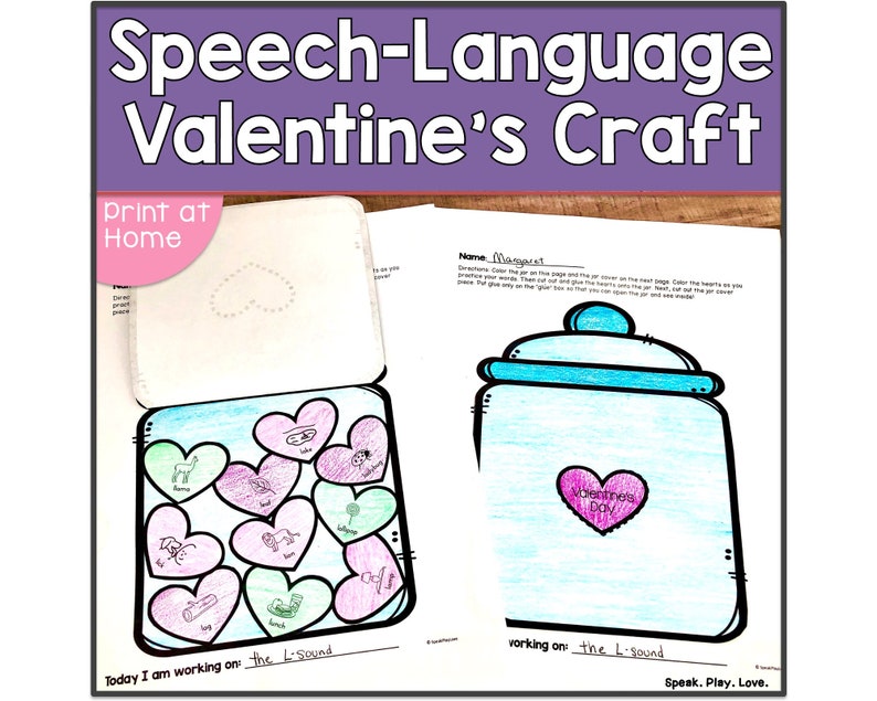 Printable Valentine's Day Speech Therapy Craft, Articulation Worksheets ...