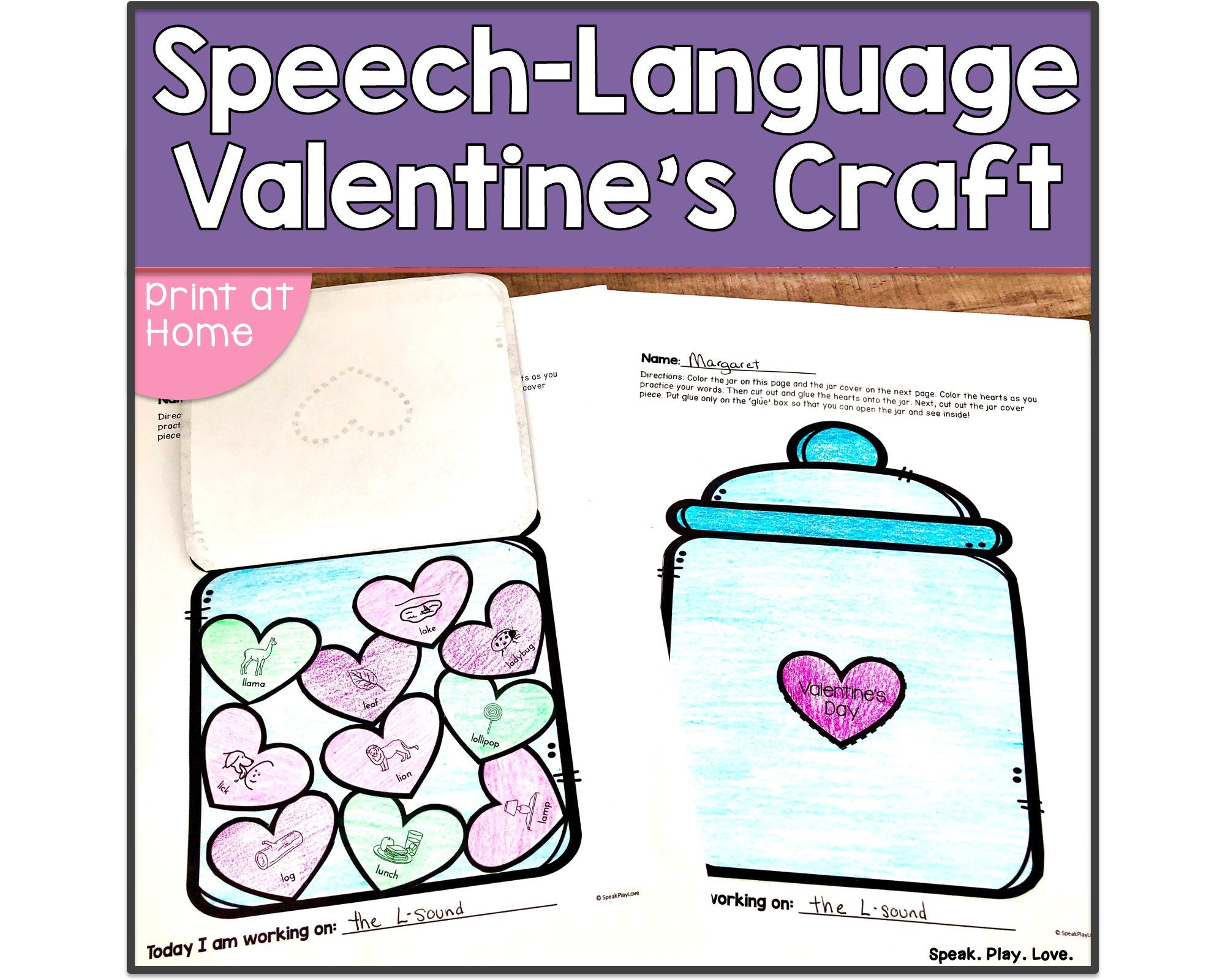 Printable Valentine's Day Speech Therapy Craft, Articulation Worksheets ...