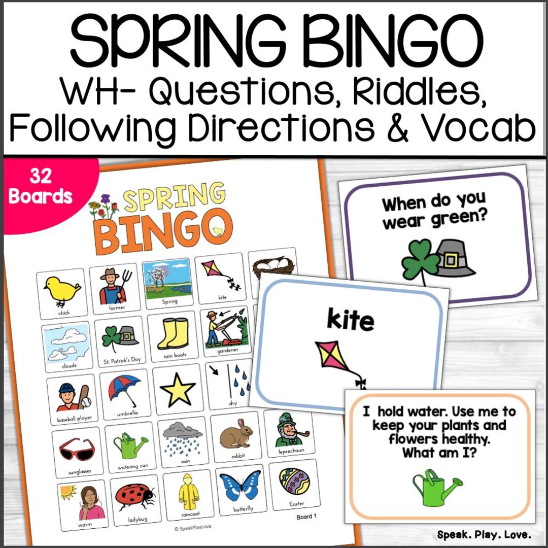 Printable Spring Bingo Activity, 32 Bingo Boards, Language Learning ...