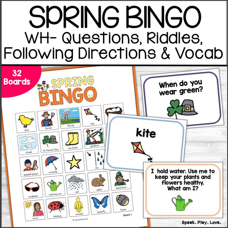 Printable Spring Bingo Activity, 32 Bingo Boards, Language Learning ...