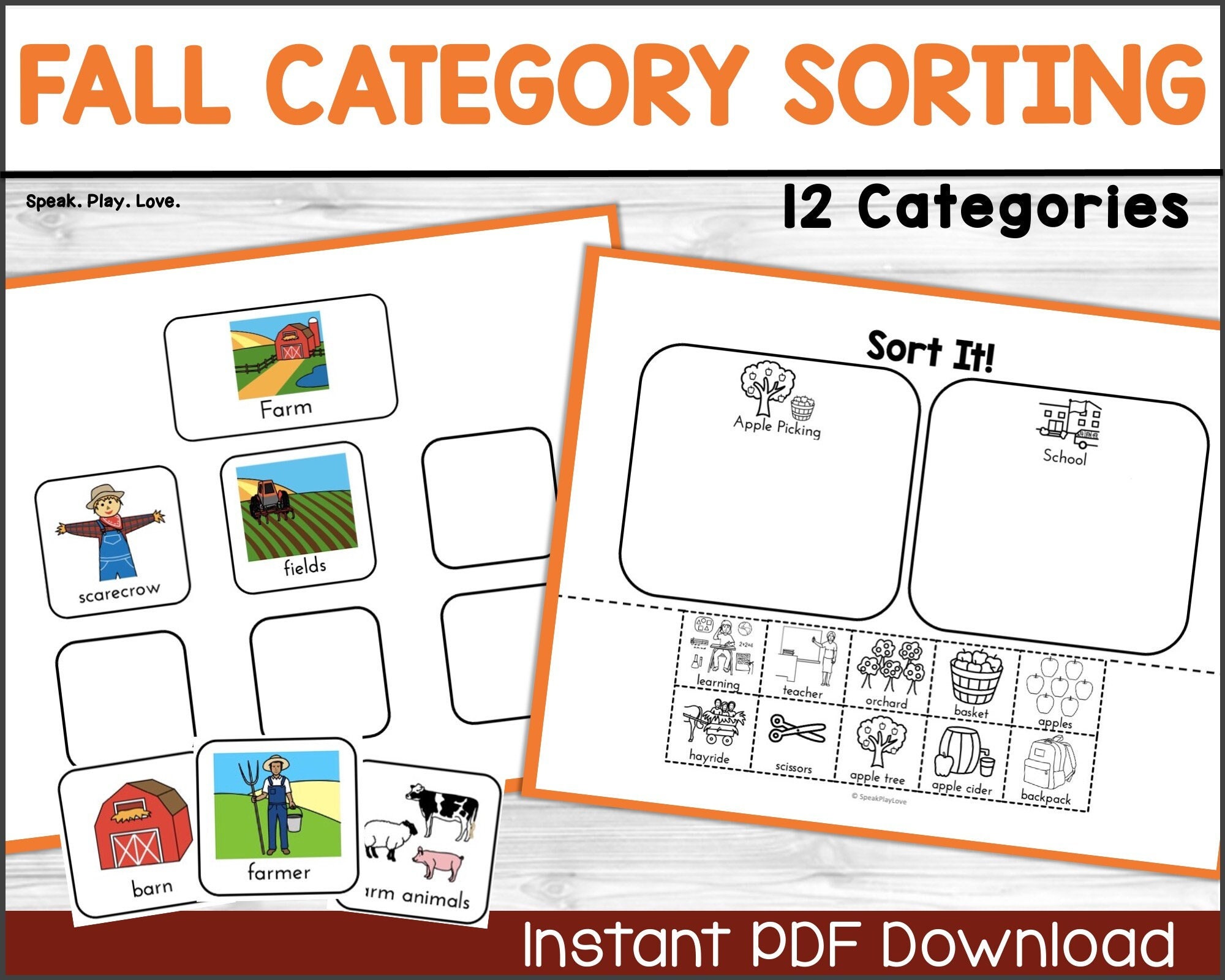 Fall Category Sorting Activity, Printable, Preschool Printables, Speech ...