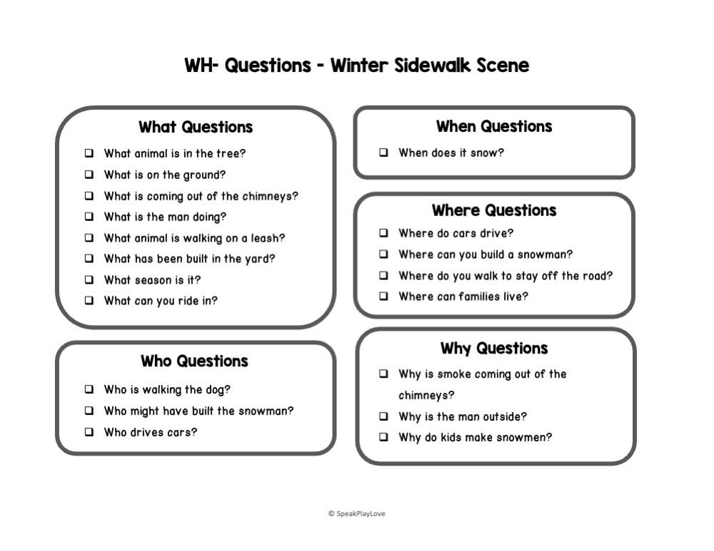 Winter WH Questions Picture Scenes: Speech Therapy Materials (digital ...