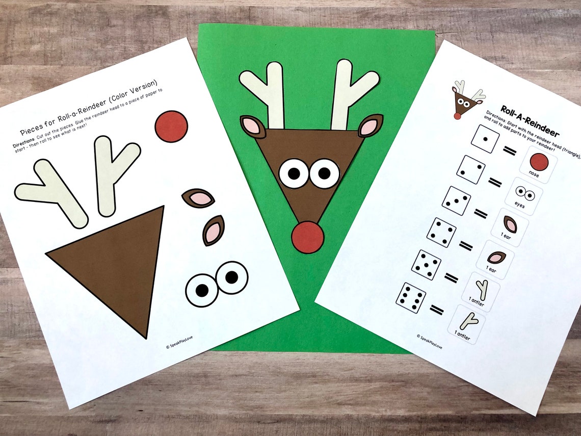 Printable Christmas Craft for Kids, Roll-a-reindeer Game and Craft for ...
