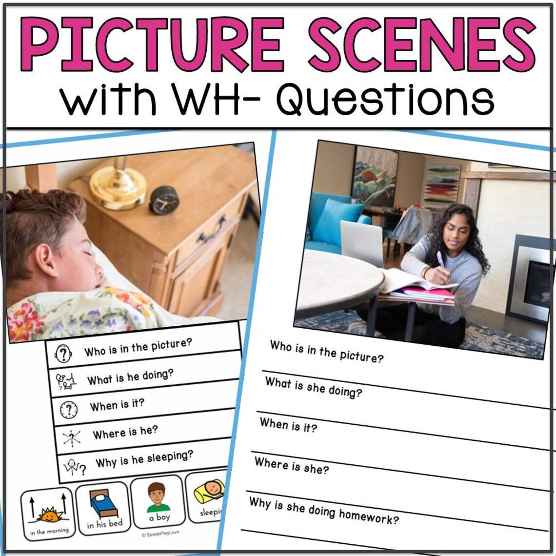 WH Questions About Picture Scenes; Printable; Speech Therapy Worksheets ...