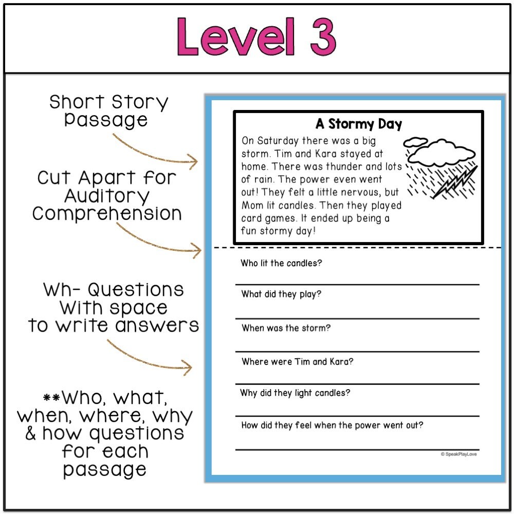 WH Questions Short Stories: Speech Therapy Worksheets (digital Download ...
