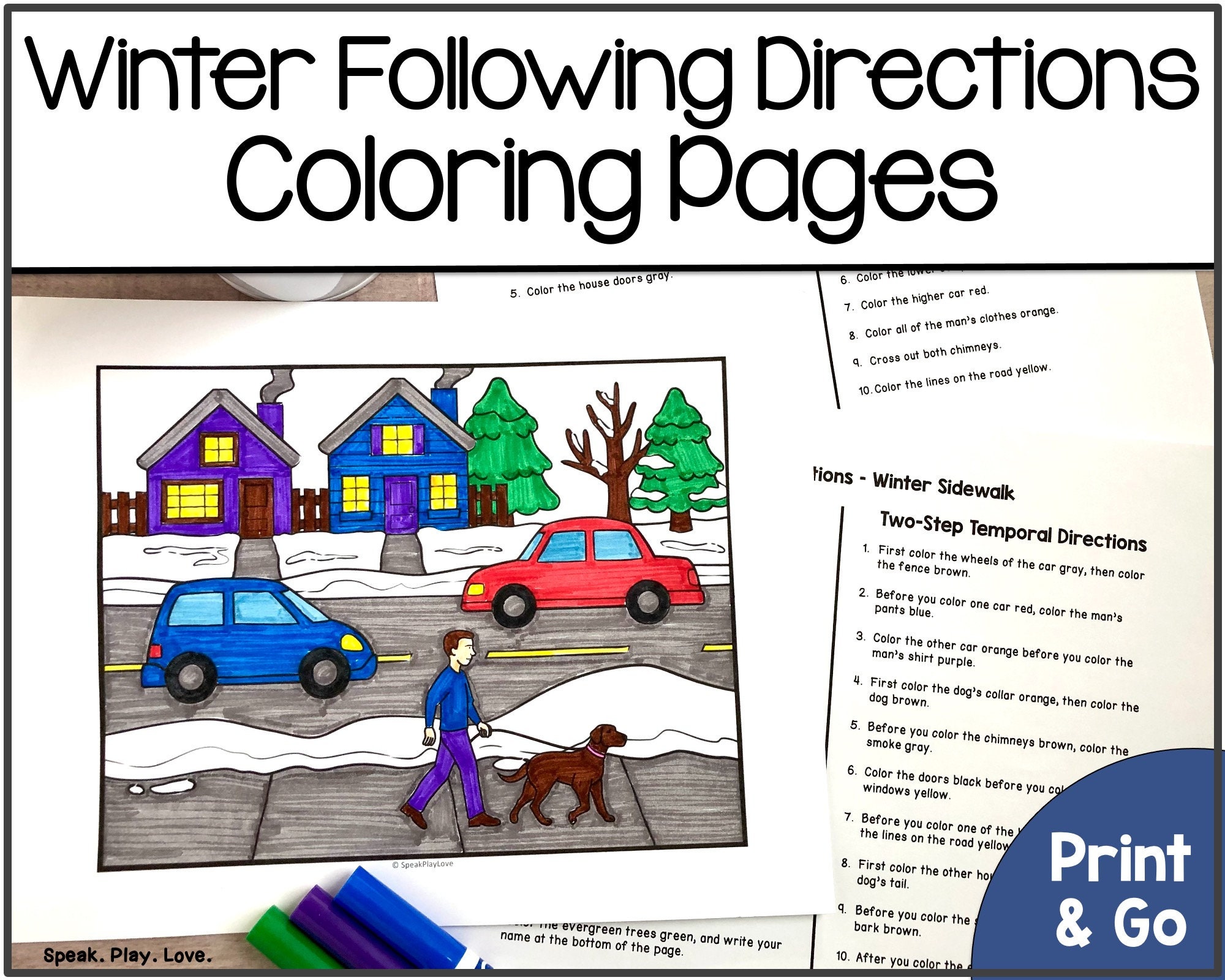 Printable Winter Following Directions Coloring Pages, Digital Download ...