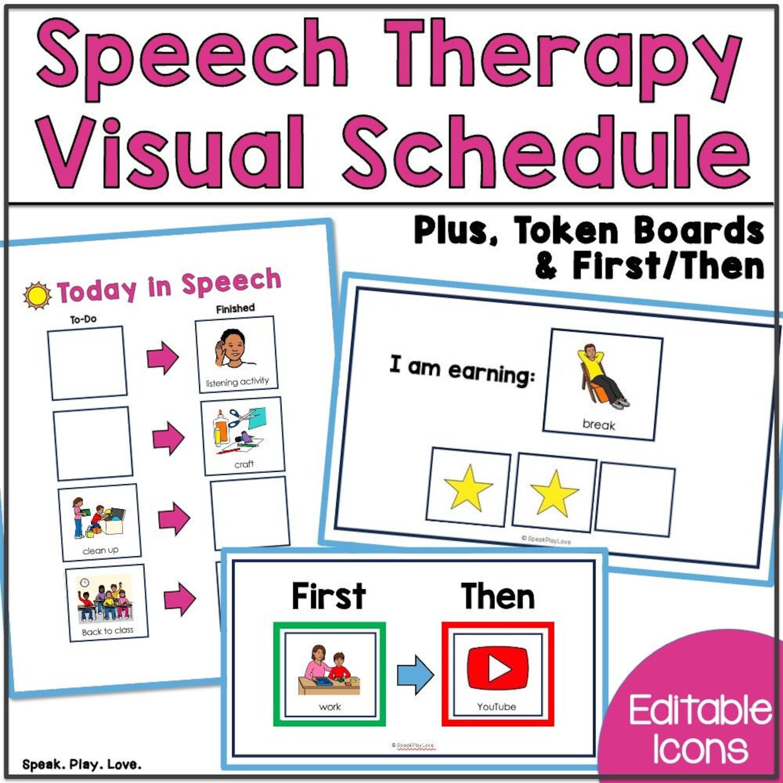 Printable Speech Therapy Visual Schedule: Token Board, First/then ...