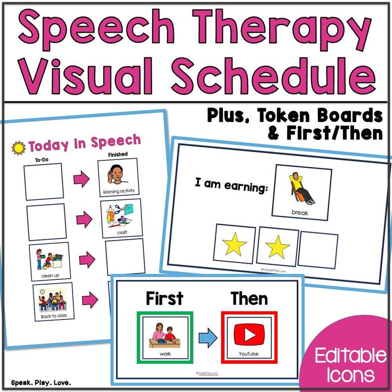 Printable Visual Schedule for Speech Therapy, First/then Board, Token ...