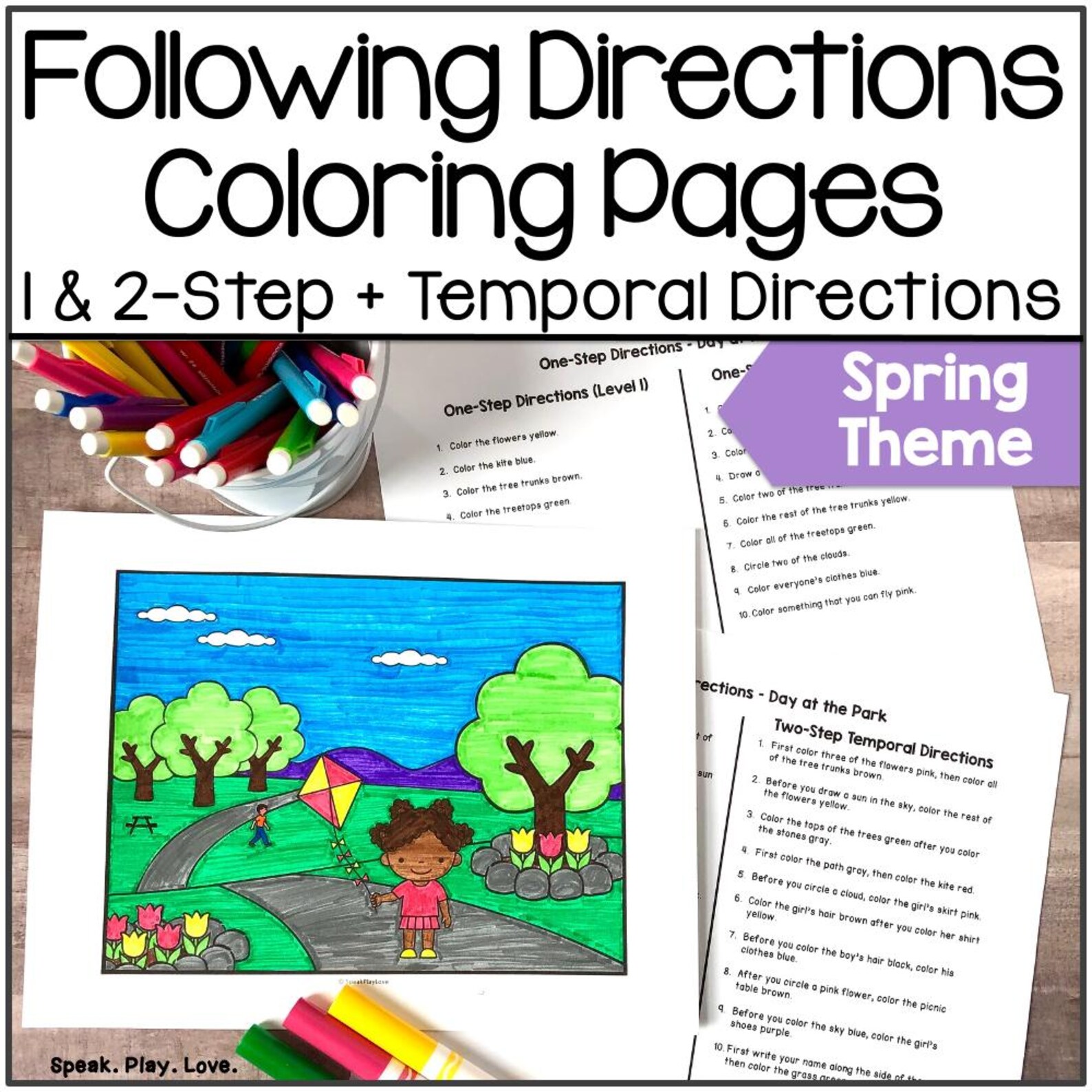 Printable Spring Following Directions Coloring Pages, Speech Therapy ...