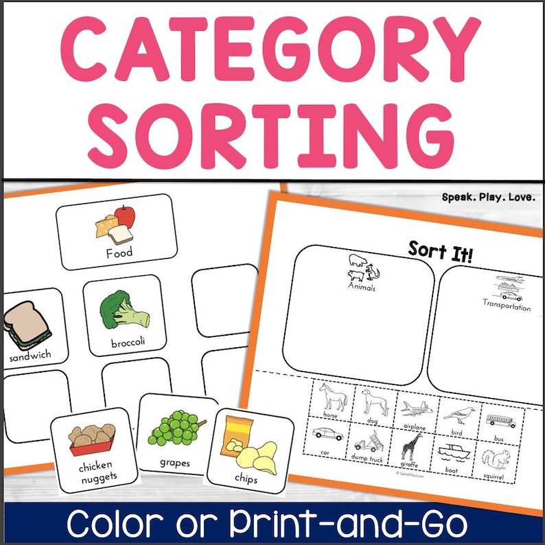 Preschool Category Sorting Activity: Printable Learning Game (digital ...