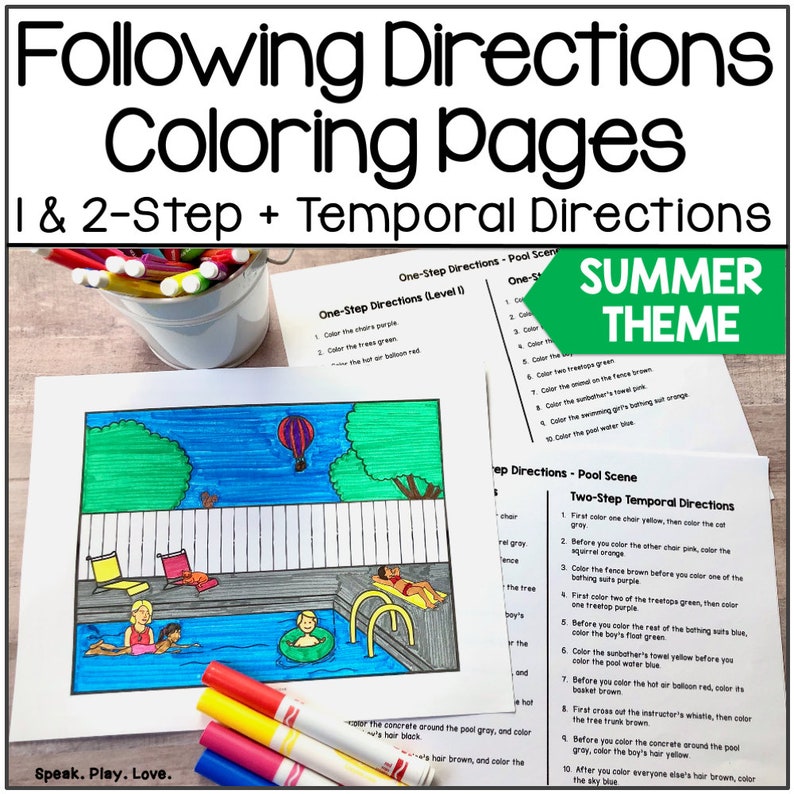 Printable Summer Following Directions Coloring Pages, Digital Download ...