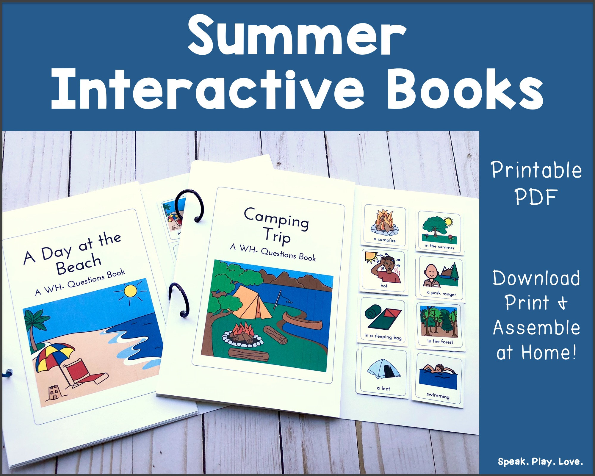 Printable Summer Interactive Books, Wh Questions for Speech Therapy ...