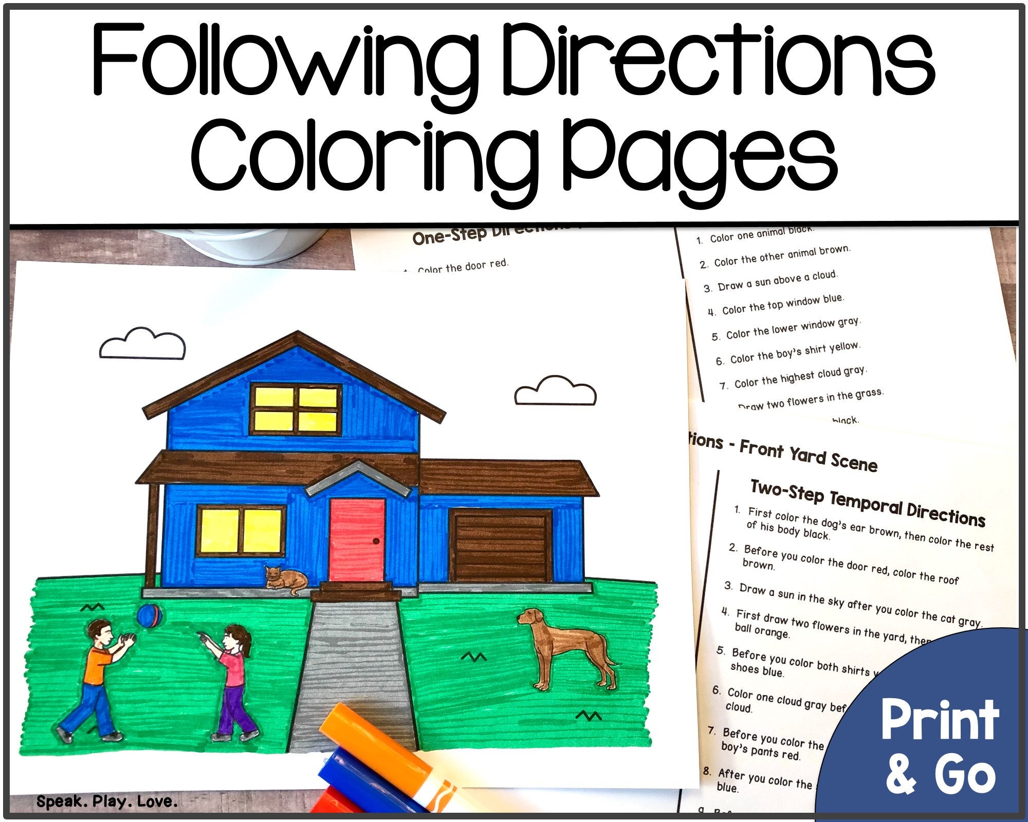 Printable Following Directions Coloring Pages, Speech Therapy Coloring ...
