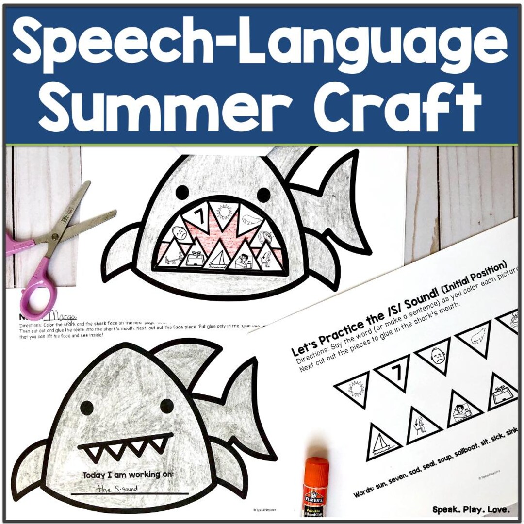 Printable Summer Speech Therapy Shark Craft, Articulation Summer ...