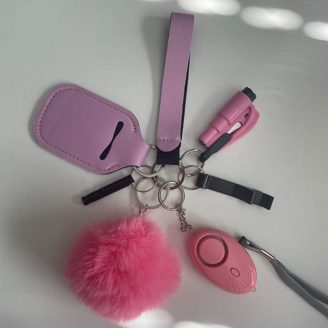 Black and Pink Safety Keychain With Everything, Personal Alarm, Women ...