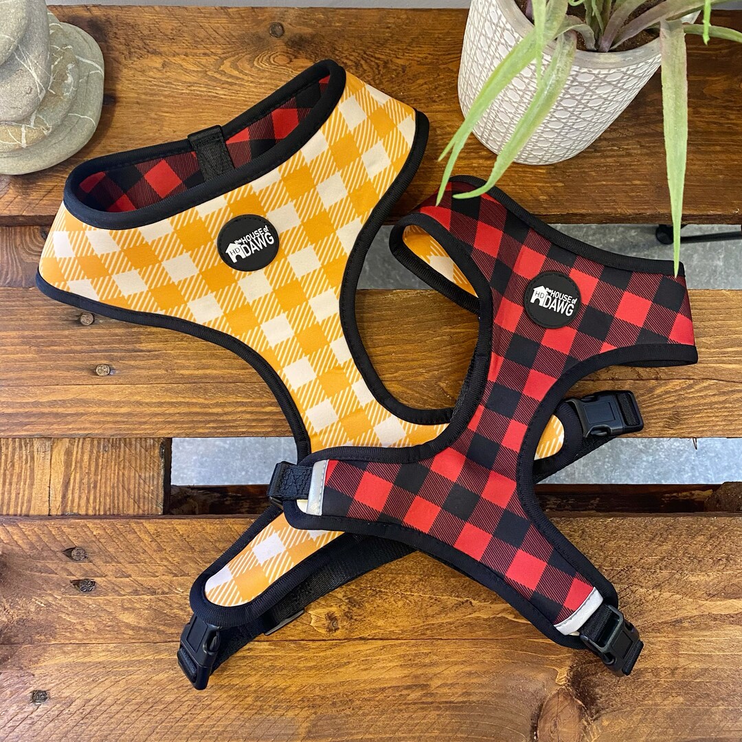 Dog Harness | Plaid Reversible Harness | Red Plaid Dog Harness ...
