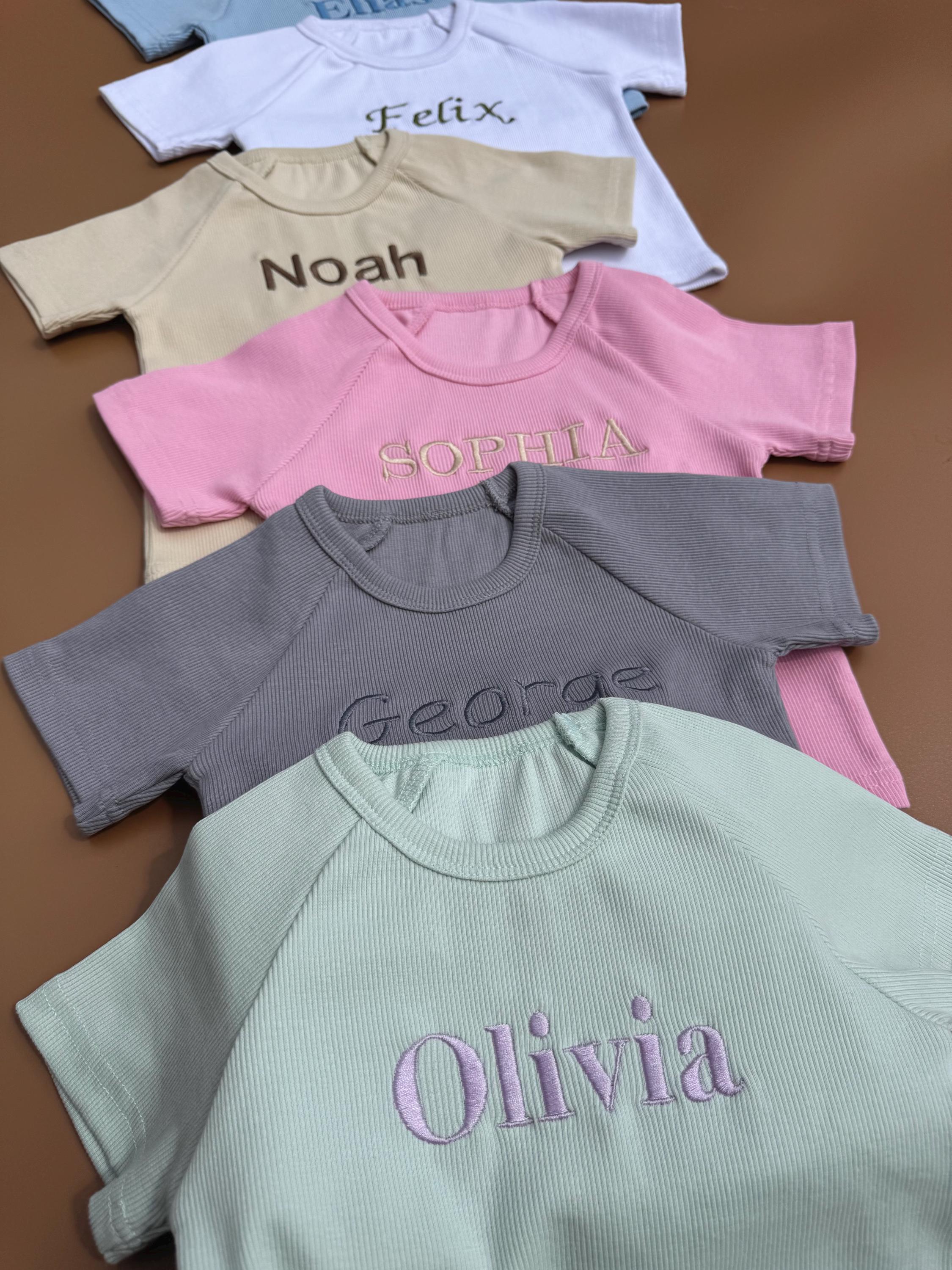 Summer Personalised Child Ribbed Sets | Embroidered Kids Sets ...