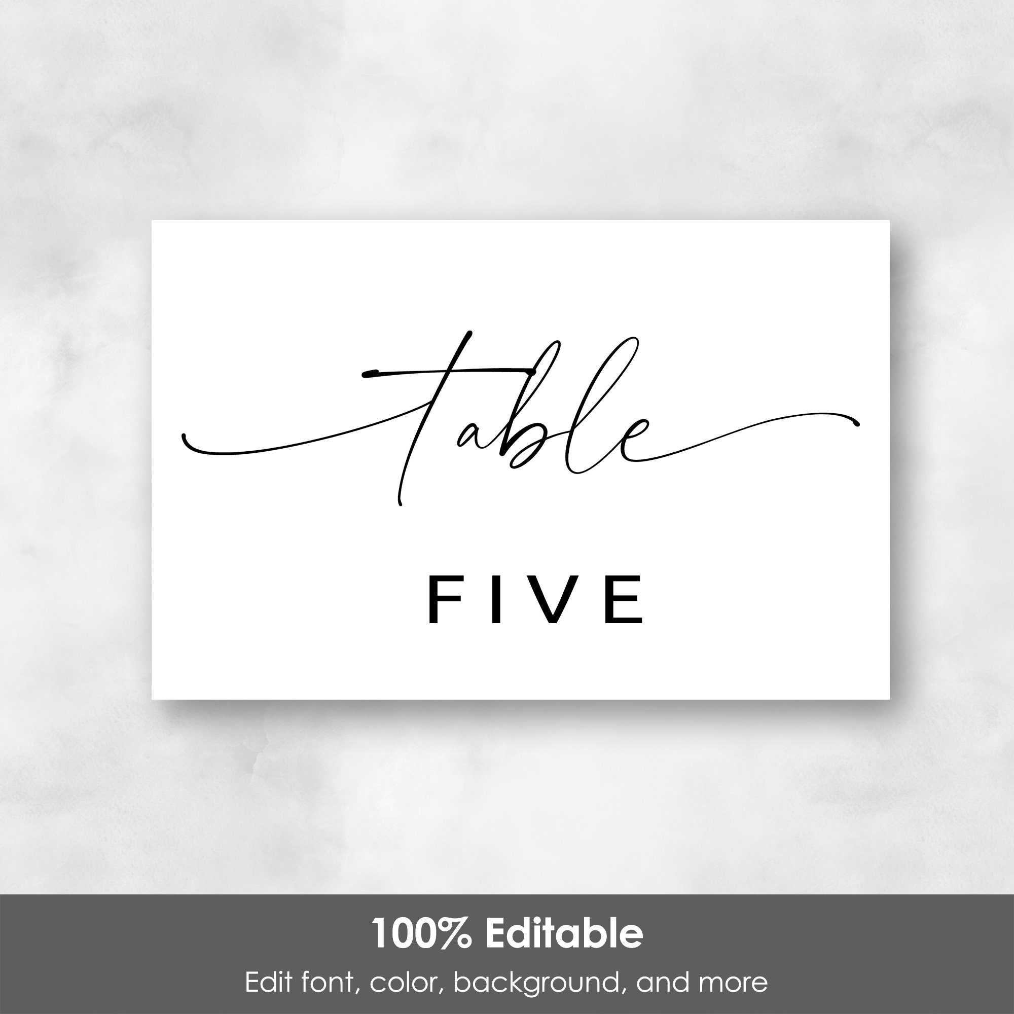 Minimalist Table Number Sign, Template, Editable, Instant Download ...