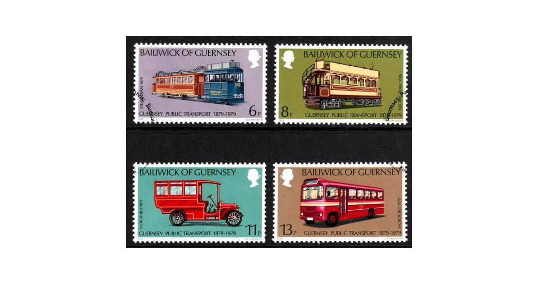 Vintage Buses and Trams - Four Used British Postage Stamps - Etsy