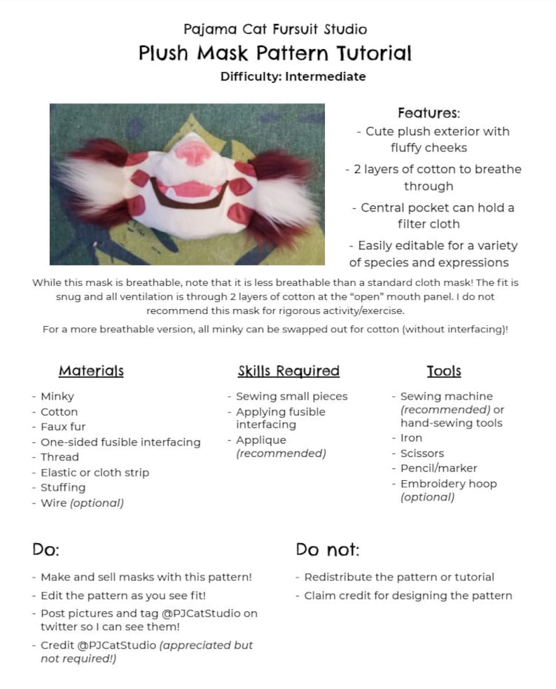 Plush Animal Mask Pattern PDF Download - Etsy