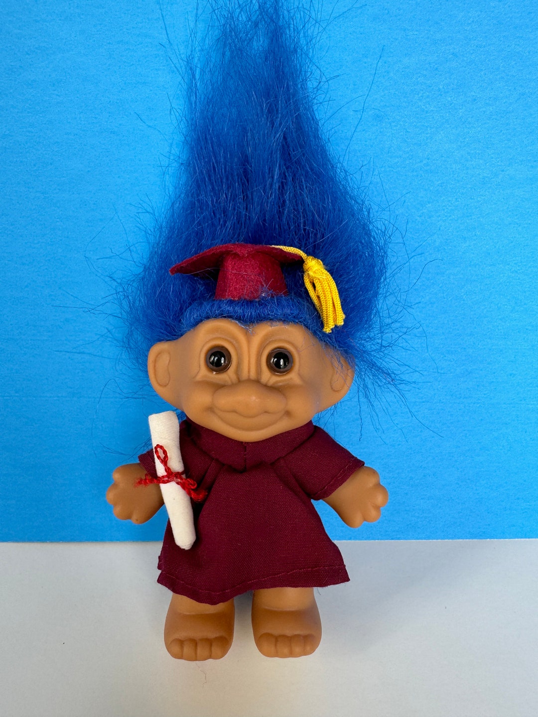Vintage Russ Berrie 3" Graduation Troll Doll in Maroon/burgundy Cap and ...
