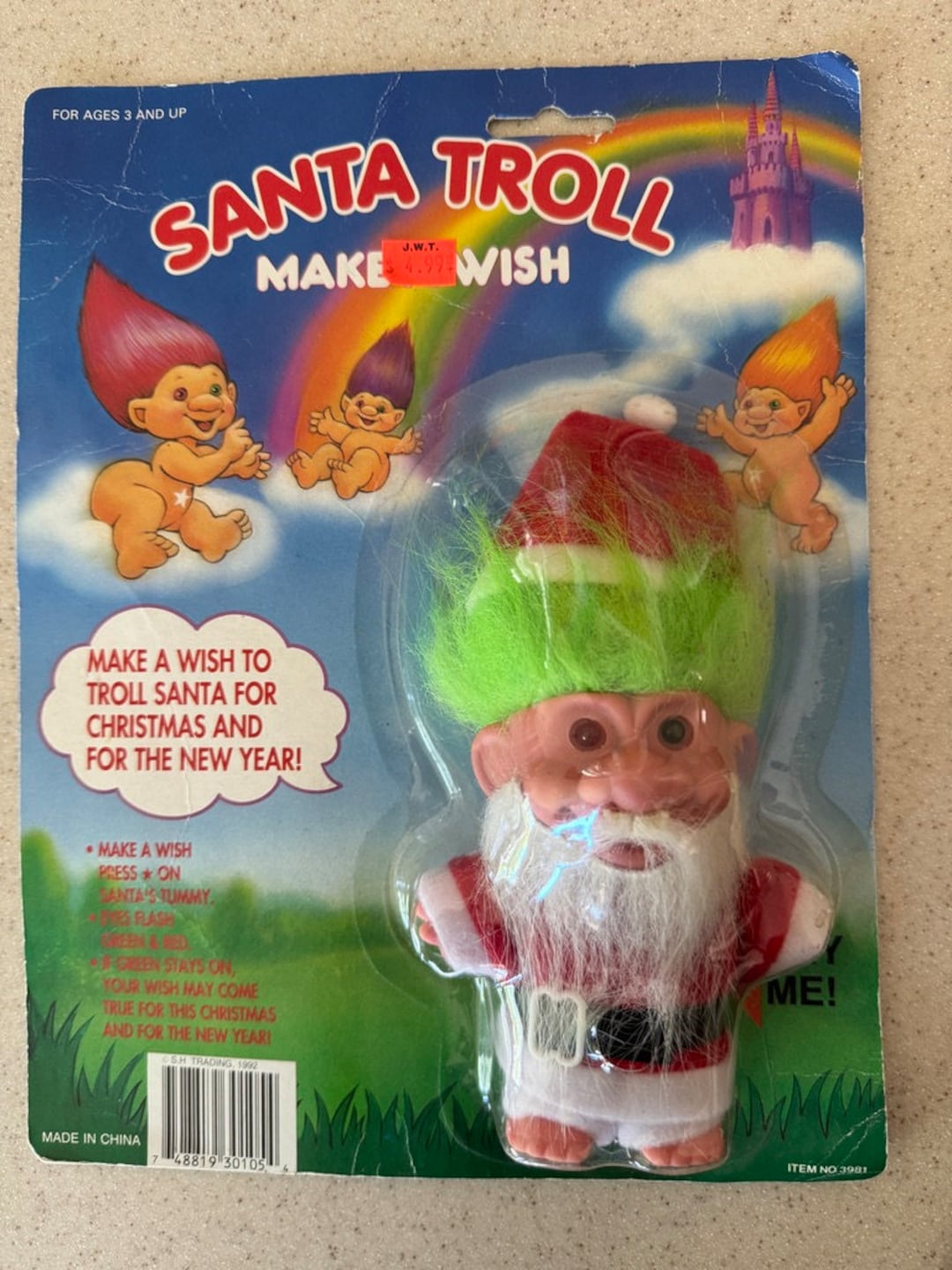 Christmas SANTA TROLL make a Wish Vintage Troll Doll Never Removed From ...