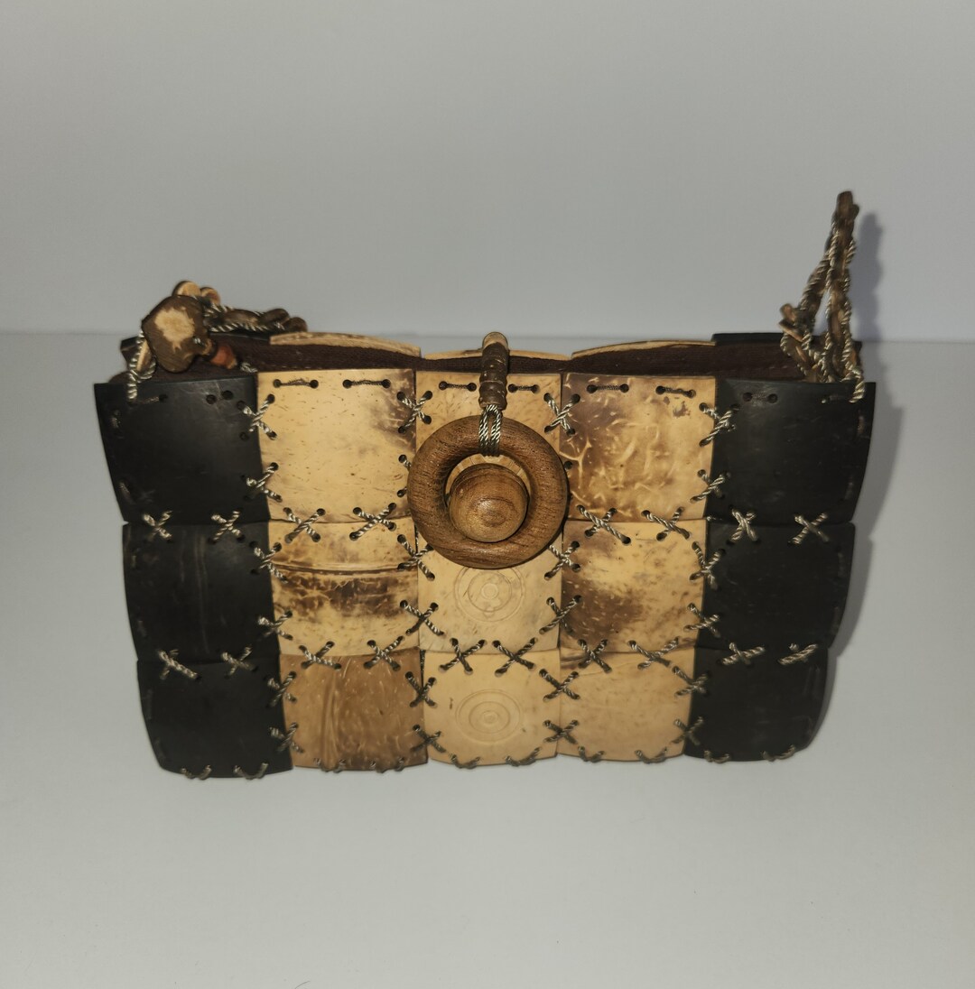 Vintage Coconut Shell Purse With Shoulder Straps Made With Different ...