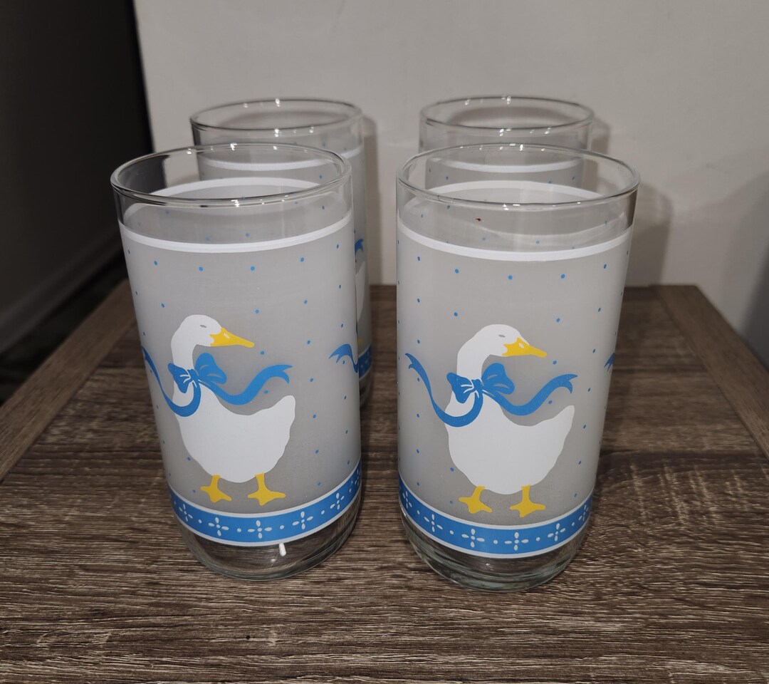 Set of 4 Vintage Libbey Glass Duck Cup Frosted With Blue Dots. - Etsy