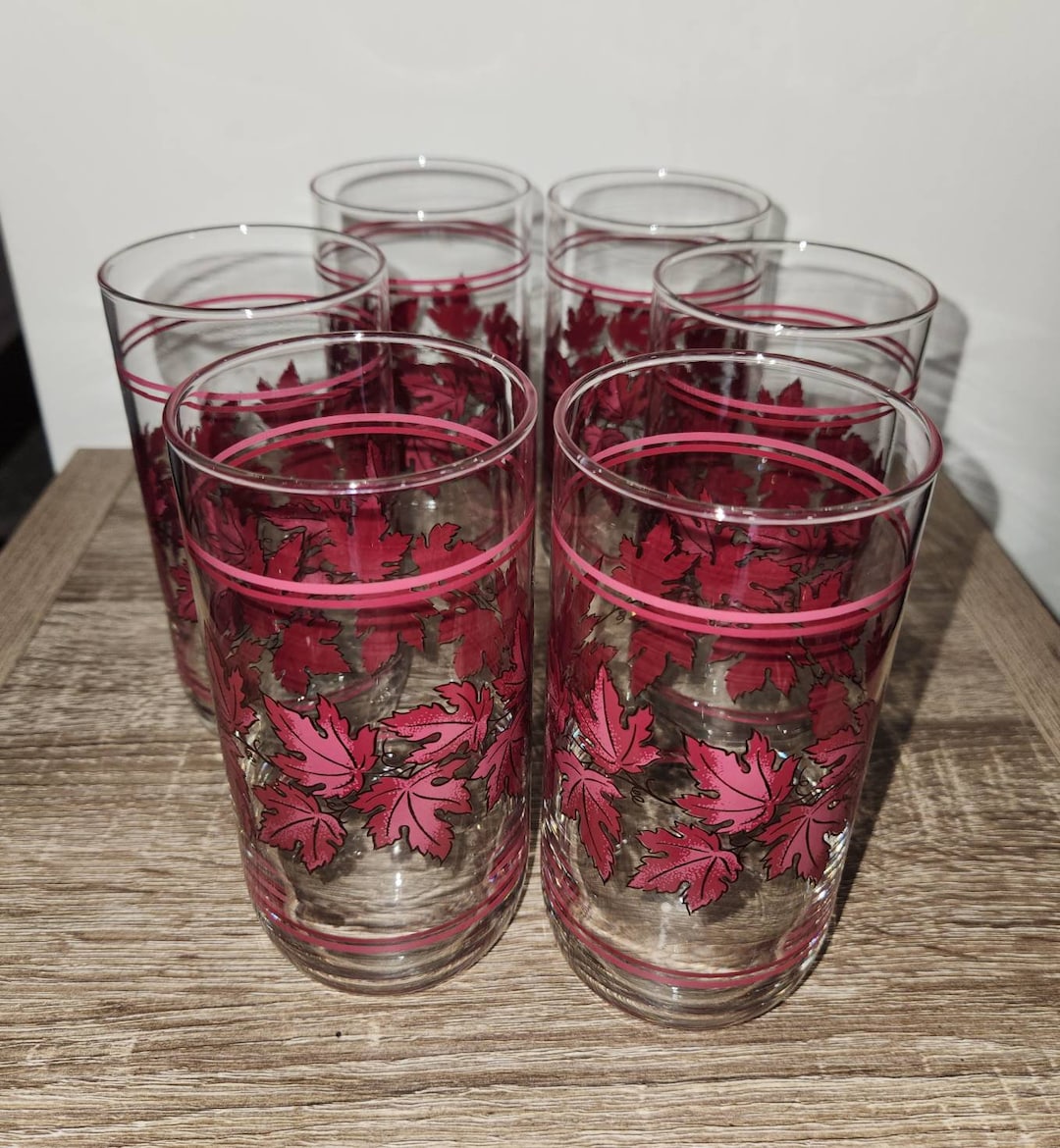 Lot of 6 Libbey Drinking Glasses With Red Leaves - Etsy
