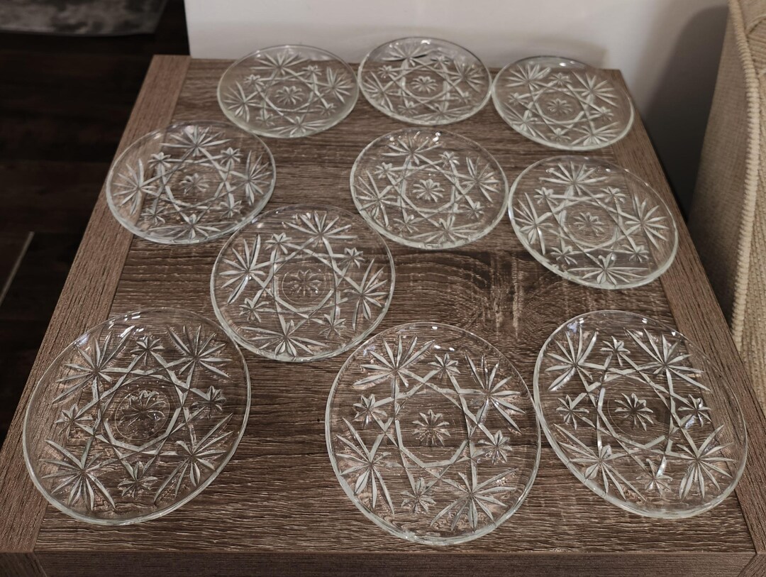 Vintage Set of 10 Crystal Butter Pats Crystal Coasters Star of David ...
