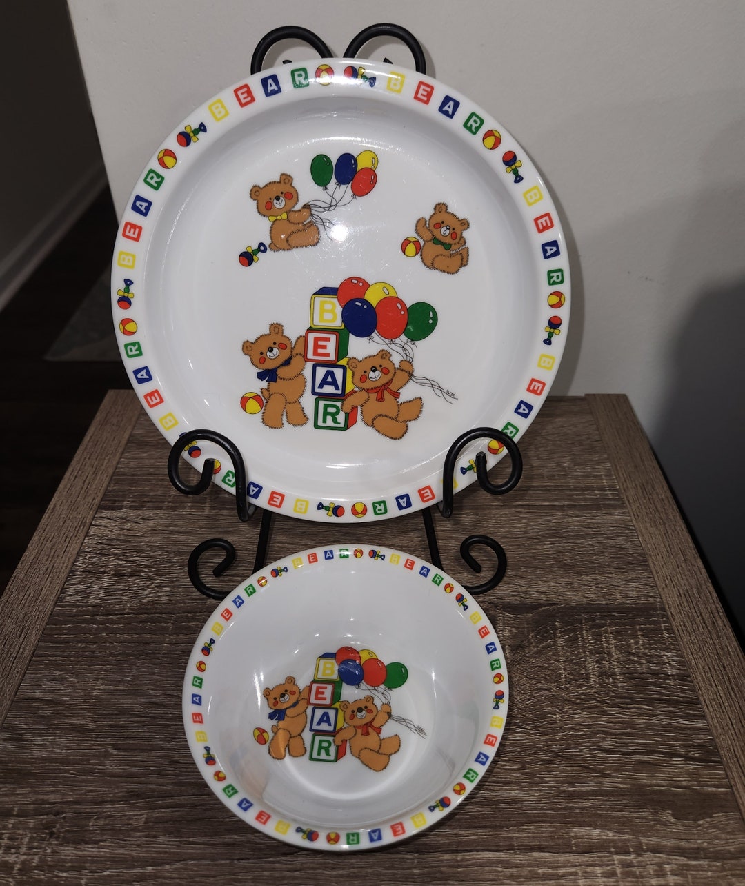Set of 2 Melamine Wear Kids Plastic Dinnerware With Bears - Etsy