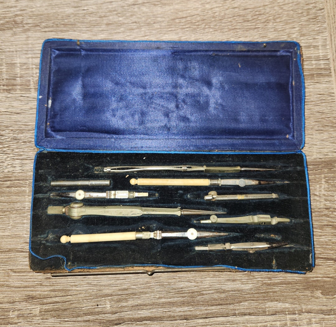 Vintage Antique French Drafting Tools With Wooden Box - Etsy