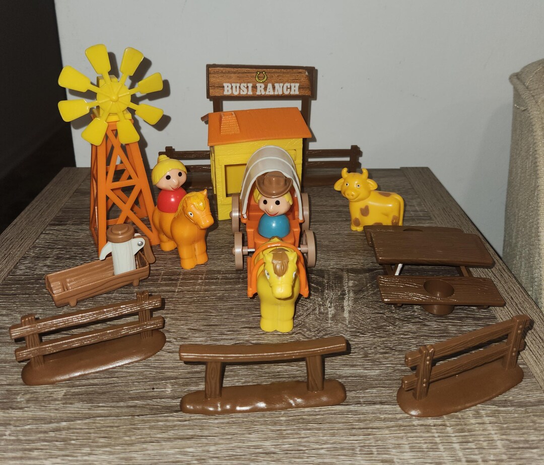 Vintage 15 Pcs Busi West Ranch Playset Horse Buggy Furniture SEE ...
